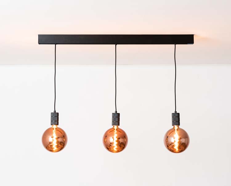 Railverlichting design Béa zwart set 1,2m 3 pendels E27 3x8W | 124747