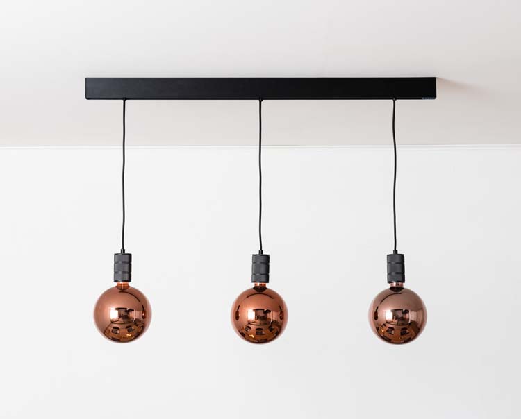 Railverlichting design Béa zwart set 1,2m 3 pendels E27 3x8W | 124747